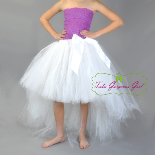 Soft Cream Flower Girl High Low Tutu Skirt